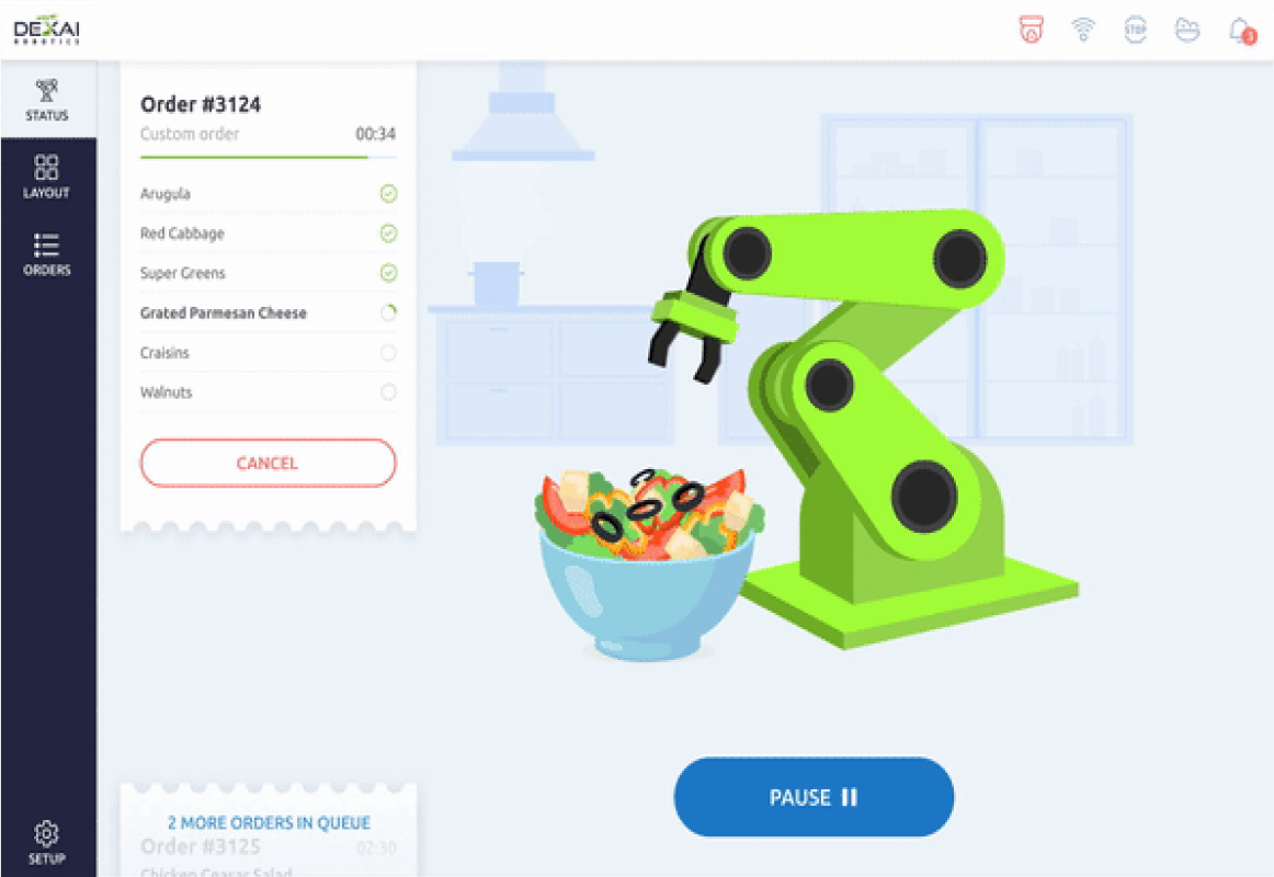 Dexai Robotics: graphical user interface for robot operation